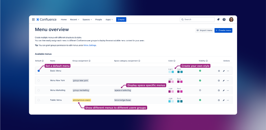 Navigation Menus for Confluence - quick & easy orientation - Version history | Atlassian Marketplace