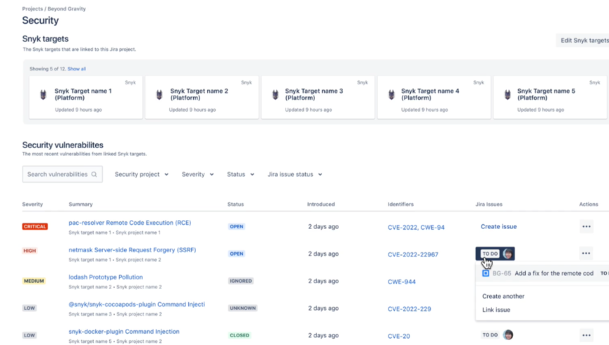 Snyk Security In Jira Cloud Atlassian Marketplace